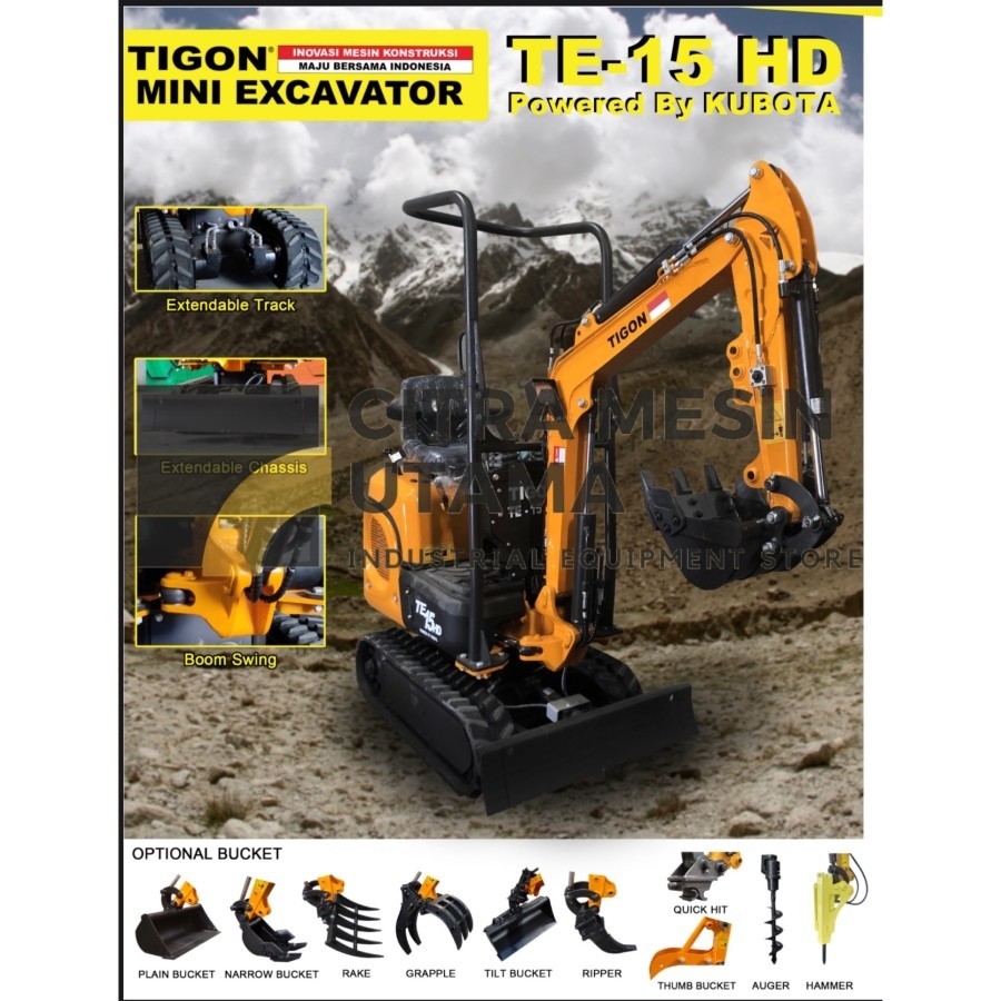 Mesin Mini Excavator Tigon TE-15 HD Kubota Engine Diesel – trademall.id
