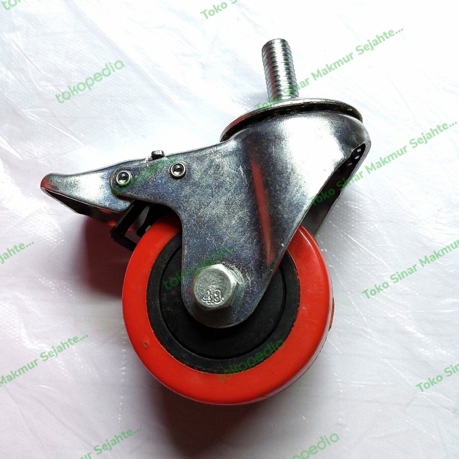 Roda Pu Ranger 3″ Drat Rem uk 5/8″ m16 beban 105 kg – trademall.id