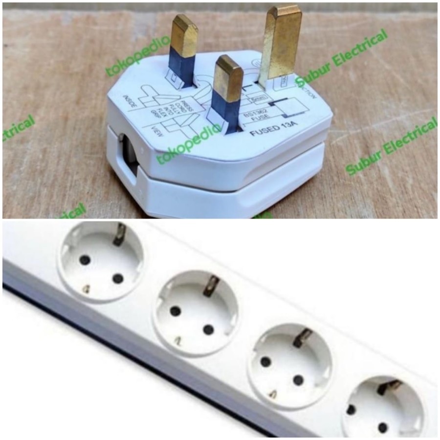terminal broco 4 lubang Rakitan kabe 1 meter Steker Plug 3 pin British ...